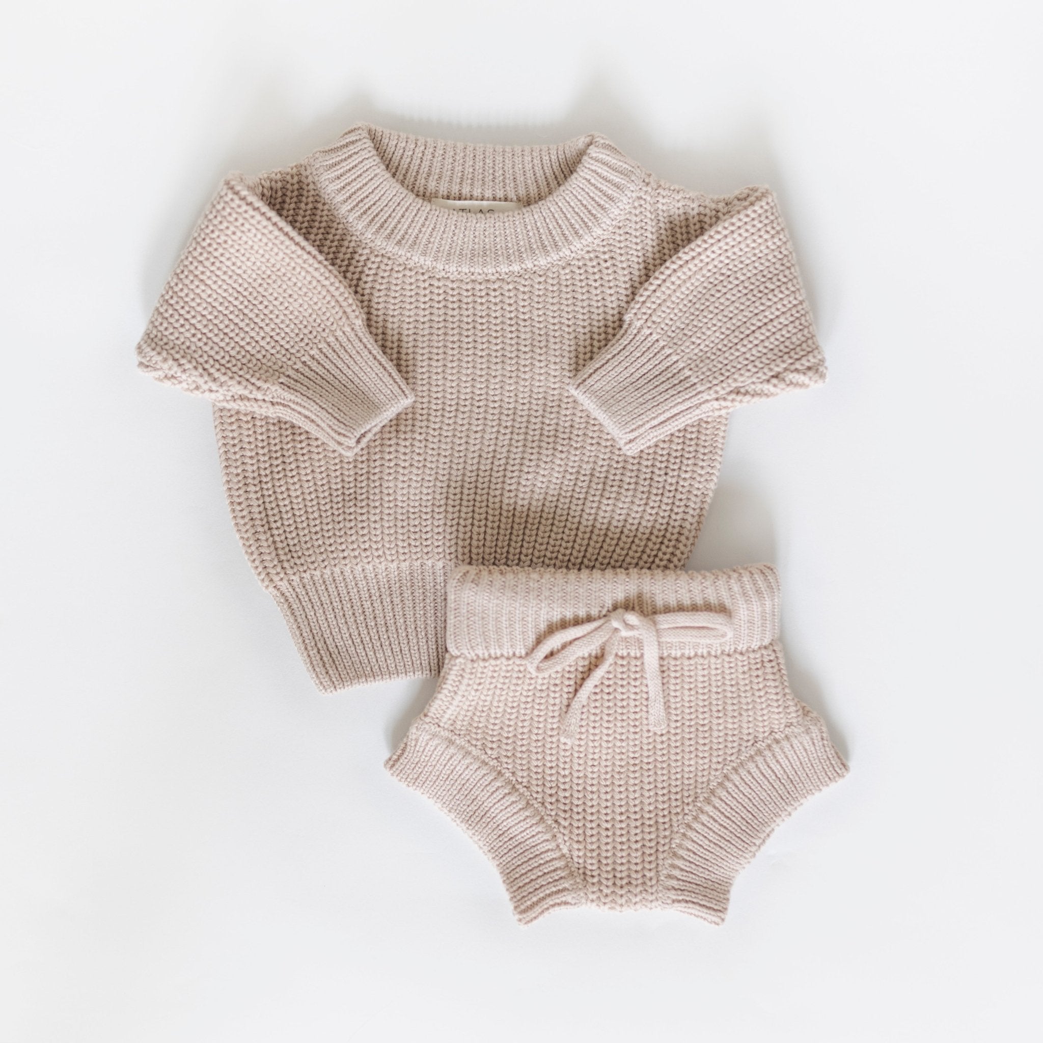 Knit Baby Jumper & Bloomer Set | 100% Cotton – Sandstone & Rosewater
